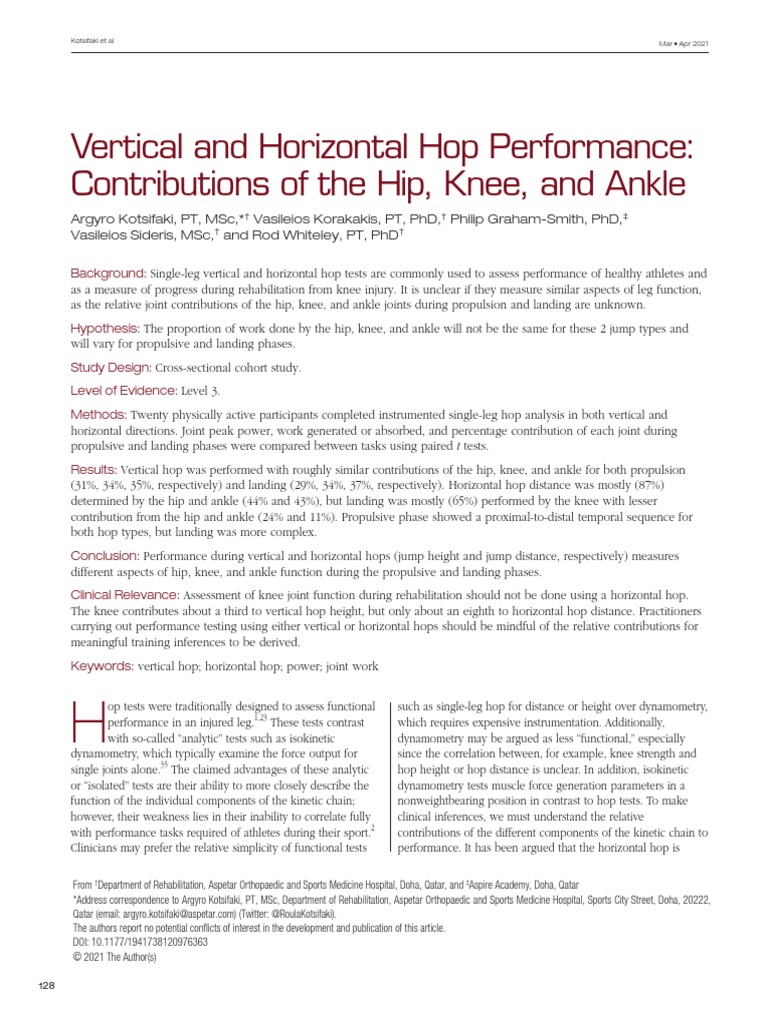 Hop Test e Joelho e Tornozelo e Qudril | PDF | Knee | P Value