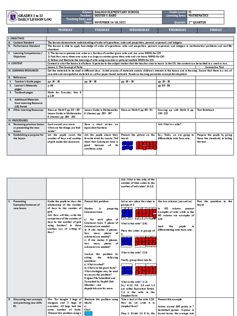 Deped Resources Dll Math 6 Quarter 1 Week 1