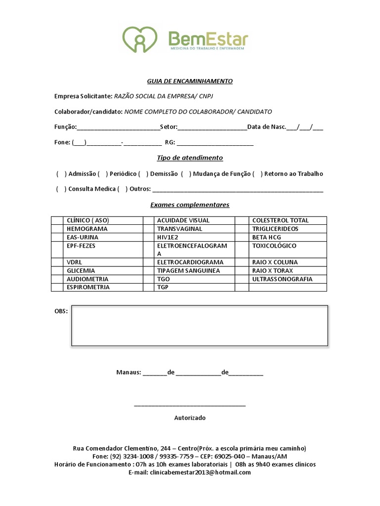 Guia de encaminhamento para exames médicos ocupacionais | PDF