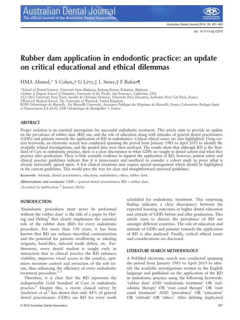 Australian Dental Journal - 2014 - Ahmed - Rubber Dam Application in Endodontic Practice An ...
