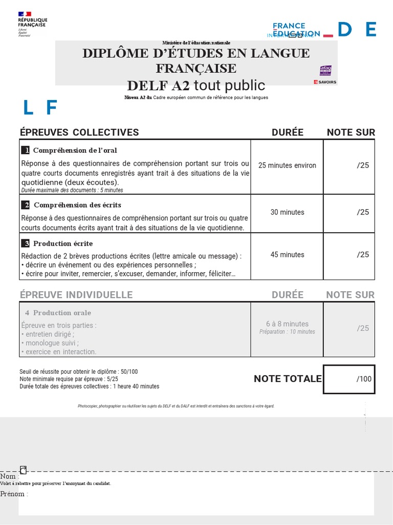 Test Delf A2 | PDF