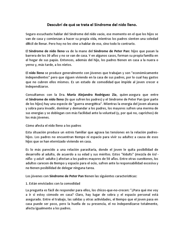 Entendiendo el Síndrome del Nido Lleno | PDF | Adultos