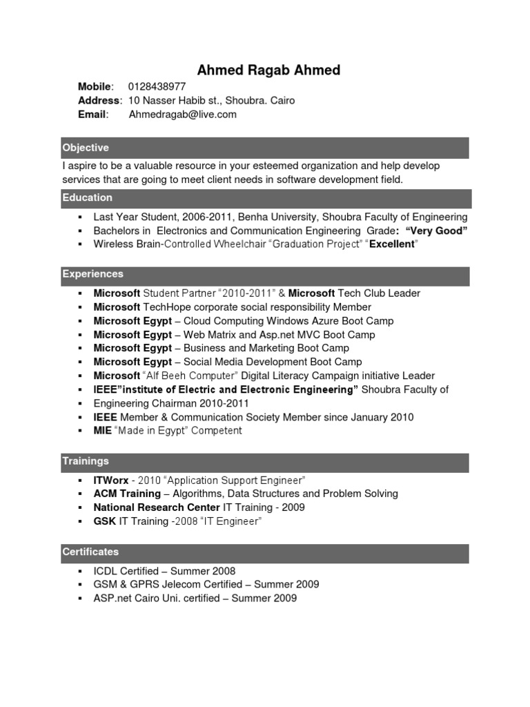 Software Development - Ahmed Ragab CV | PDF