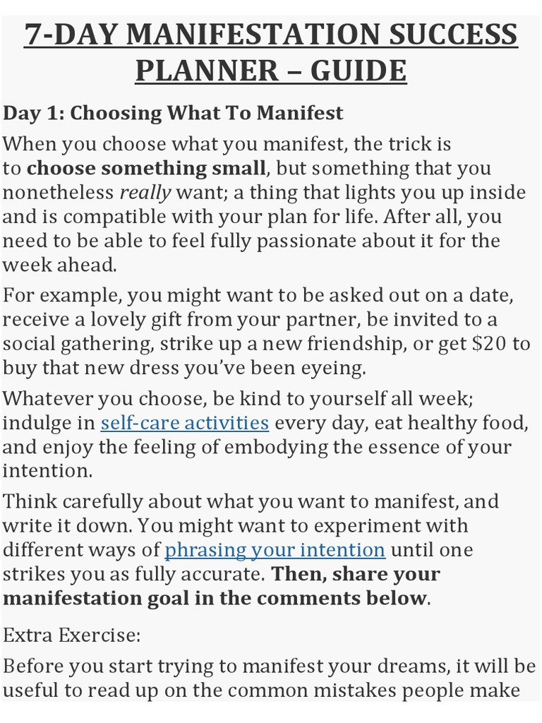 7-Day Manifestation Success Planner - Guide | PDF | Goal | Gratitude