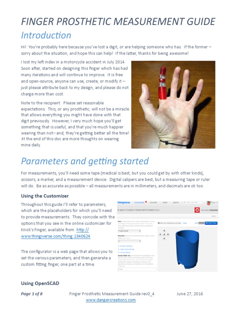 Finger Prosthetic Measurement Guide Rev 0 4 | PDF | Finger | Hand