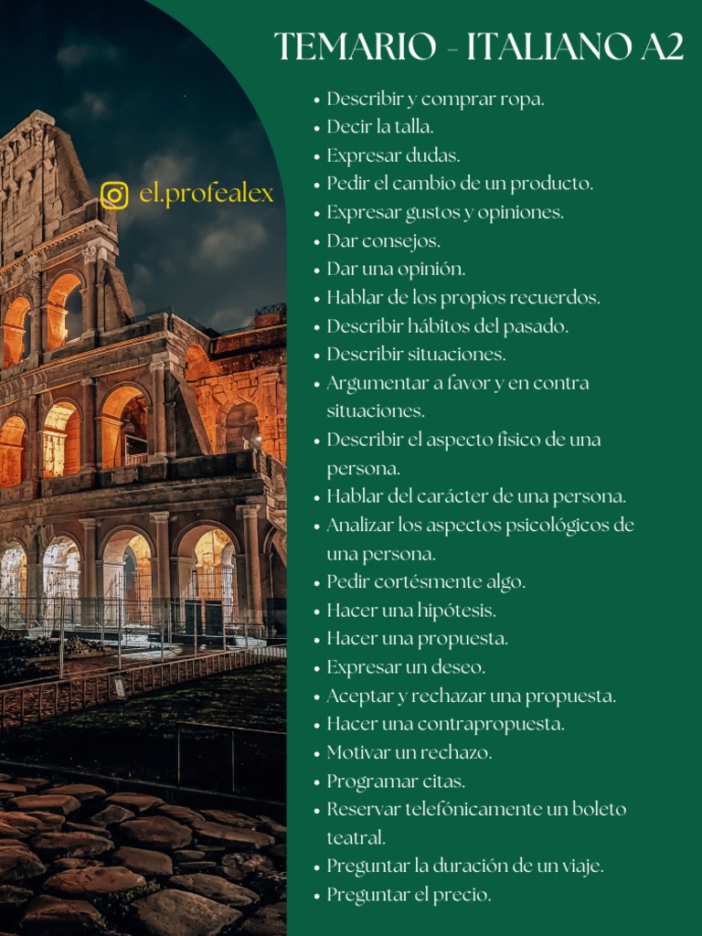 Temario Italiano Nivel A2 | PDF | Verbo | Idioma italiano