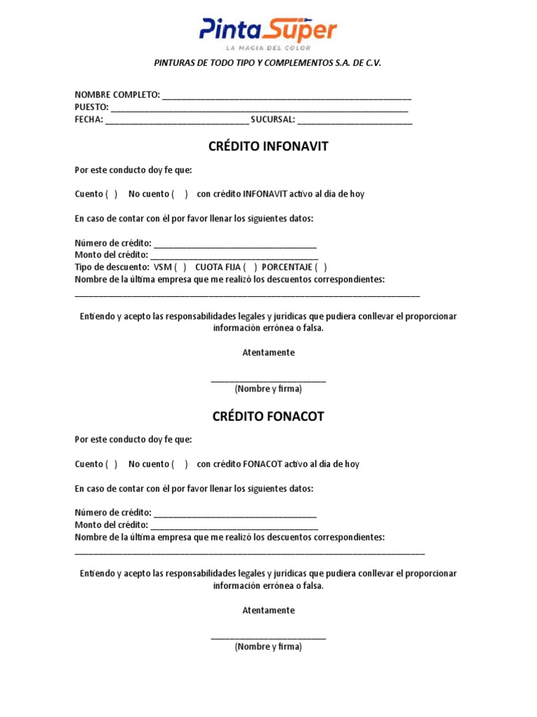 Formulario de Créditos INFONAVIT y FONACOT | PDF