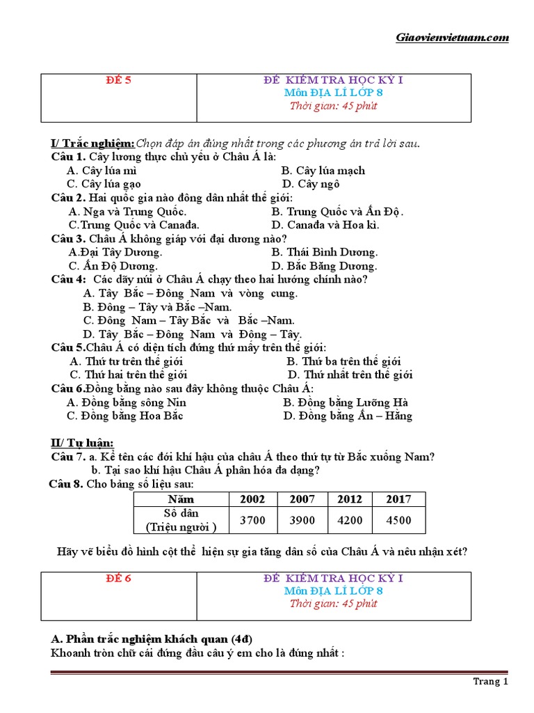 De Thi hk1 Dia Ly 8 Co Dap An | PDF