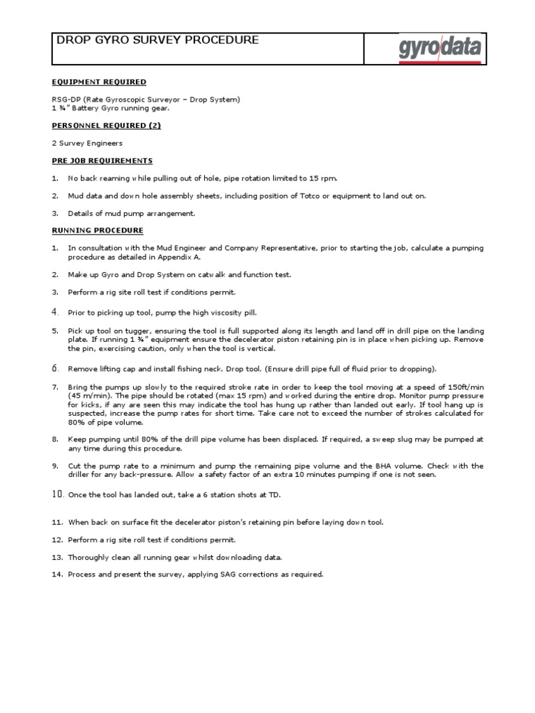 Drop Gyro Survey Procedure-Convincer | PDF | Drilling Rig | Pump