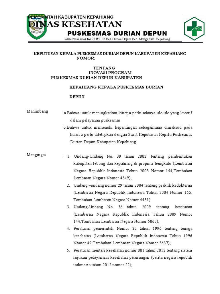 Contoh SK Inovasi Program PKM | PDF | Kesehatan Holistik