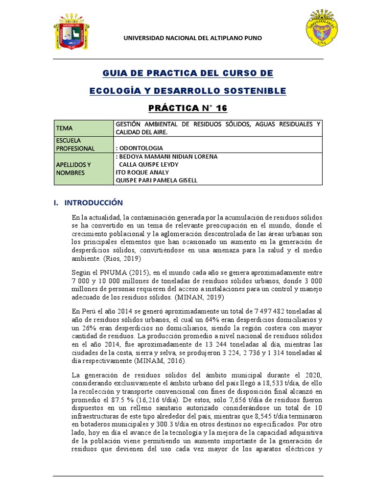 Practica 16 | PDF | Residuos | Contaminación