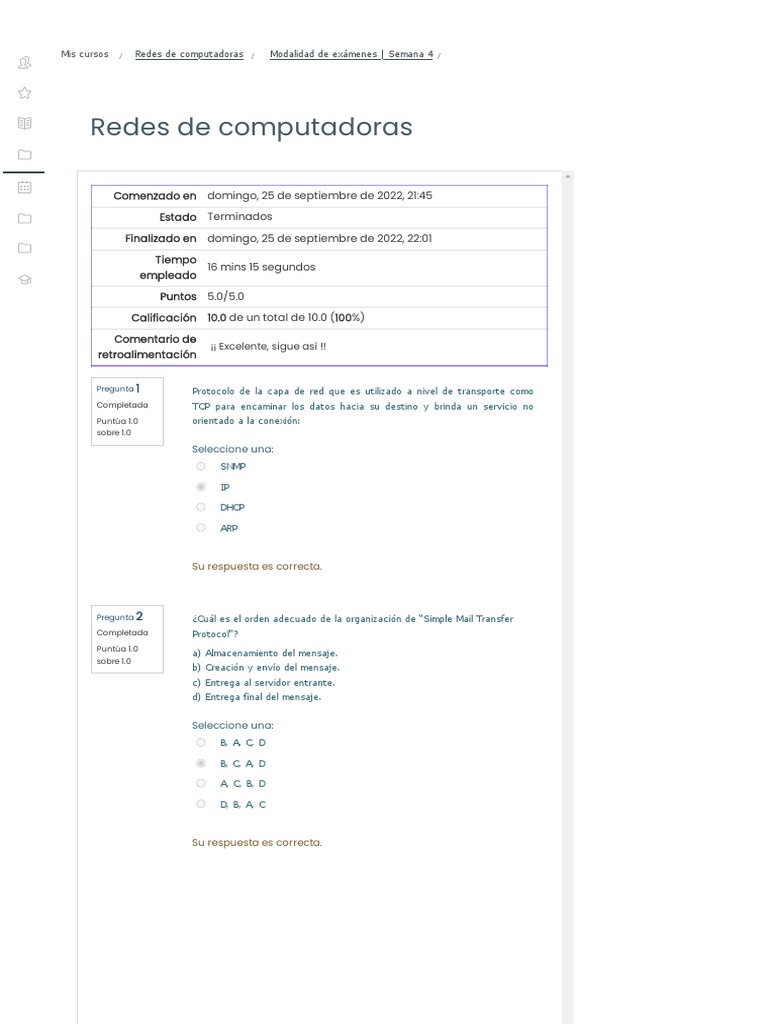 Modalidad de Exámenes - Semana 4 - Revisión Del Intento Redes | PDF ...