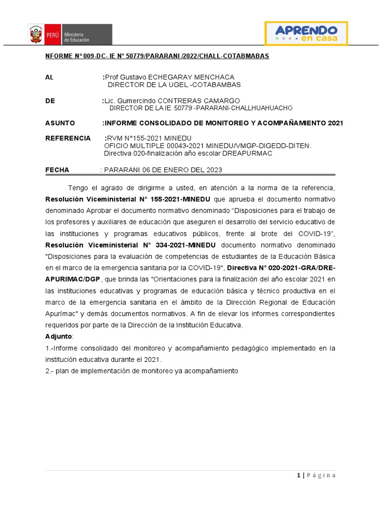 Informe Consl Monitoreo 2021 | PDF | Método de enseñanza | Evaluación