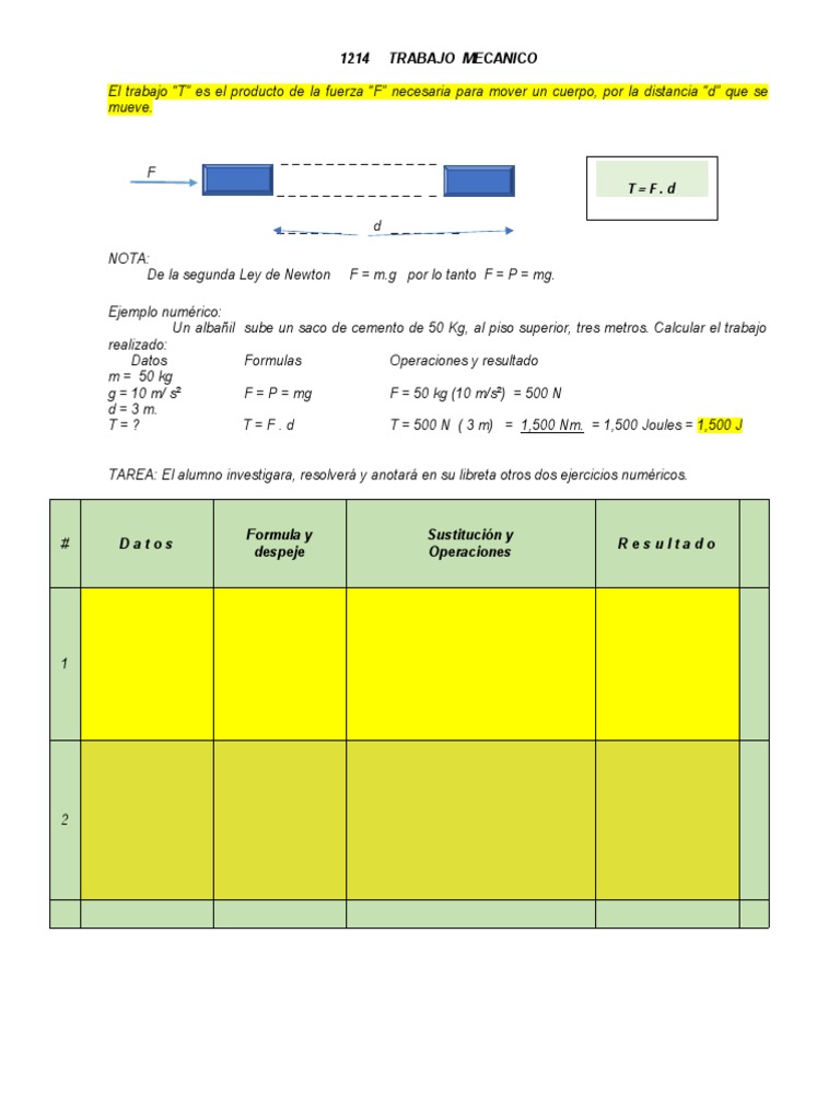 Cálculo del Trabajo Mecánico en Física | PDF | Métodos y materiales de ...