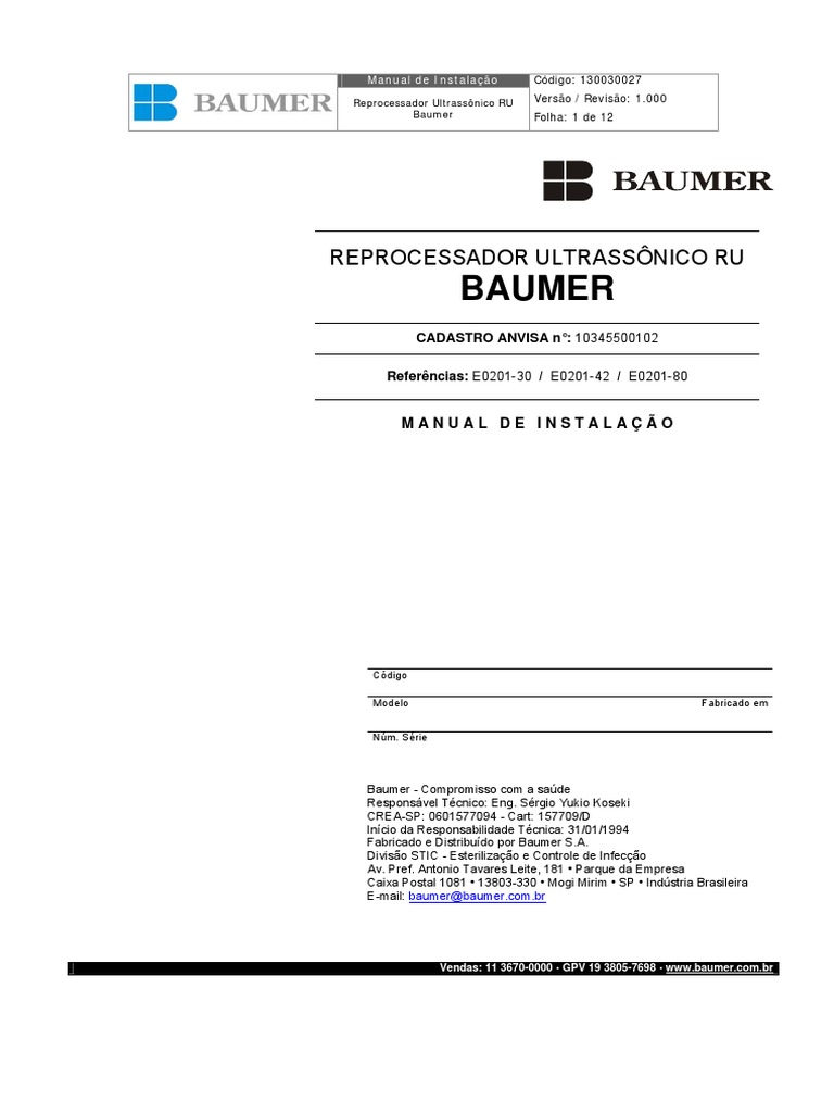 Manual de Instalação Lavadora Ultrassonica | PDF | Ultrassom | Eletricidade