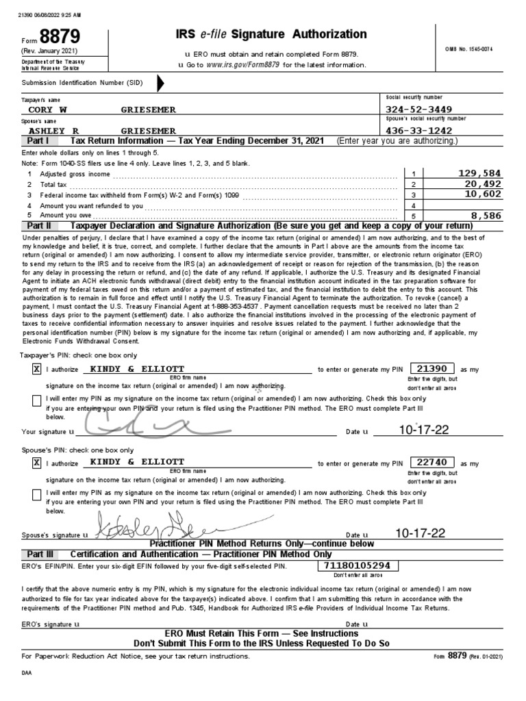 IRS e-File Signature Authorization Form | PDF | Tax Refund | Tax Return ...