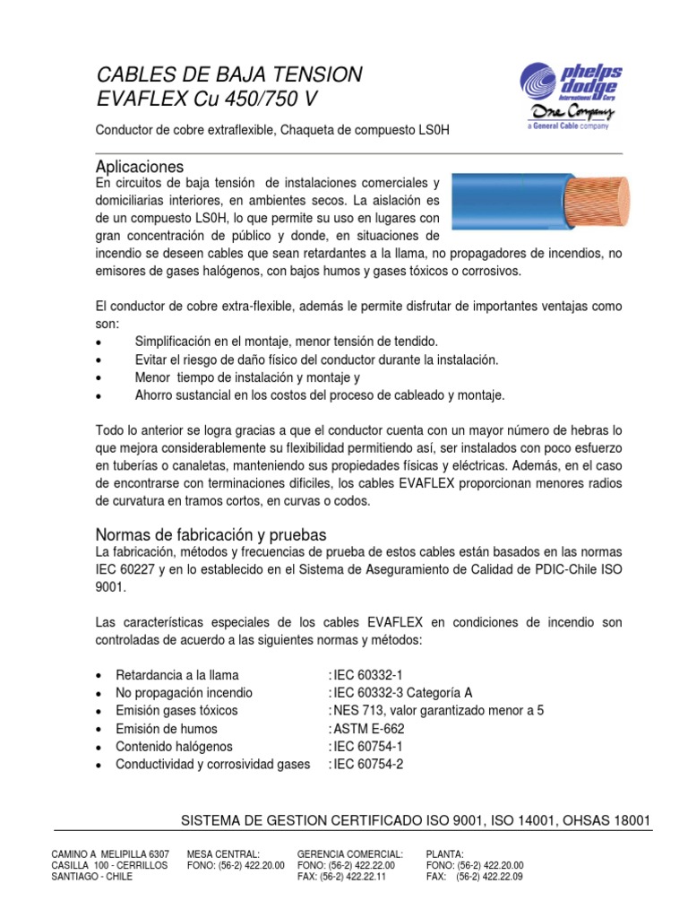 Ficha Tecnica EVAFLEX | PDF | Cobre | Electricidad