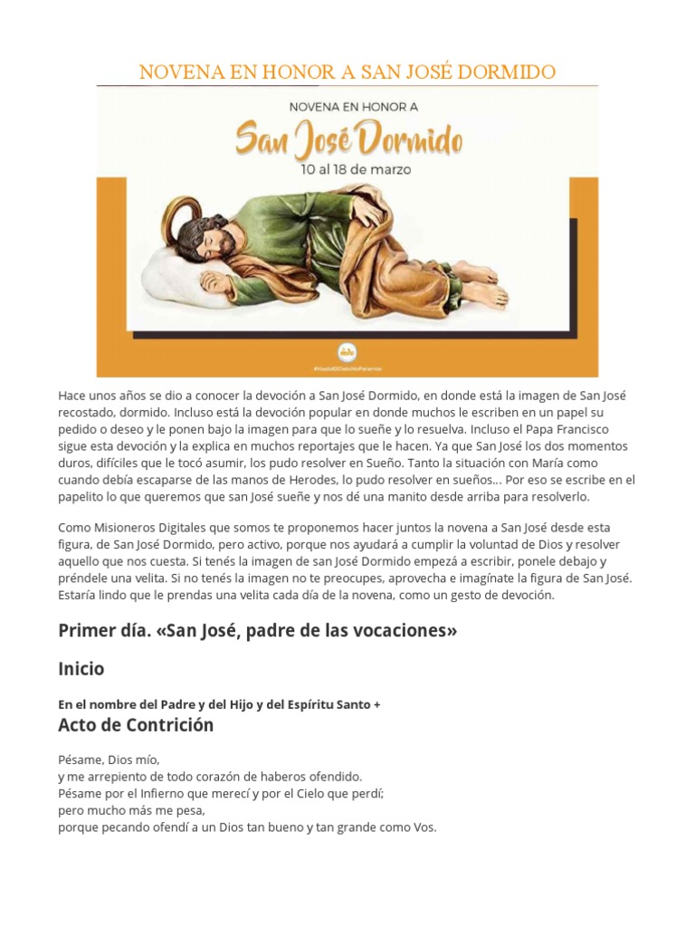 Novena en Honor A San José Dormido | PDF | María, madre de Jesús | Oración