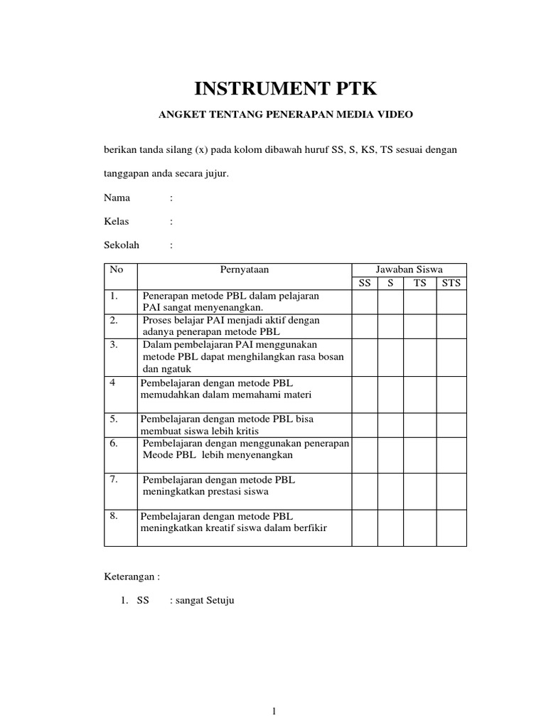 Instrumen PTK | PDF
