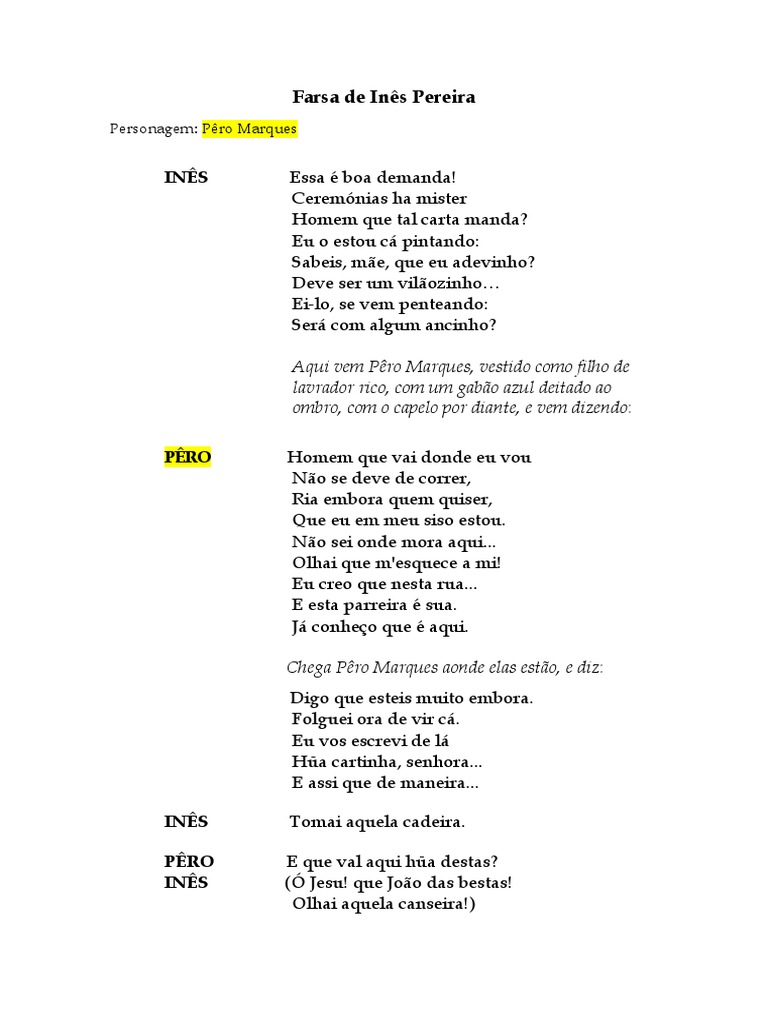Farsa de Inês Pereira - Pêro Marques | PDF