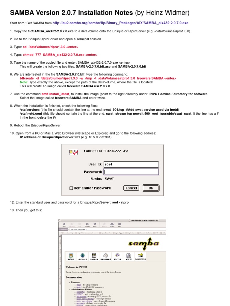 SAMBA Version 2.0.7 Installation Notes (By Heinz Widmer) | Download ...