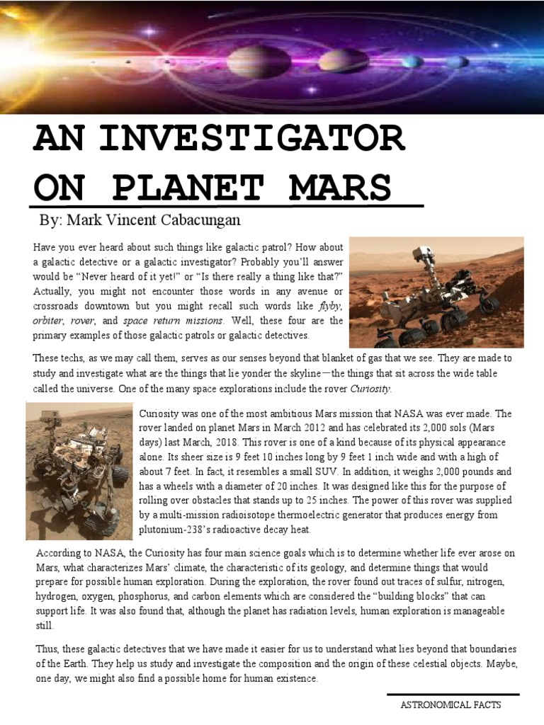 The Investigator On Planet Mars | PDF | Mars | Curiosity (Rover)