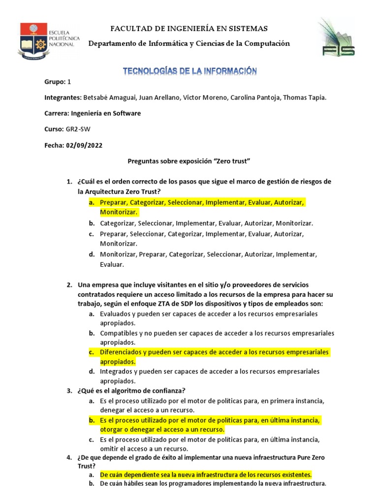 Zero Trust - Preguntas - Grupo 1 | PDF | Informática | Ciencias de la Computación