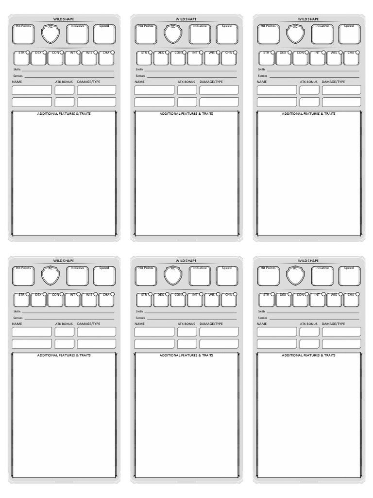Optional Sheet Wild Shape Editable | PDF