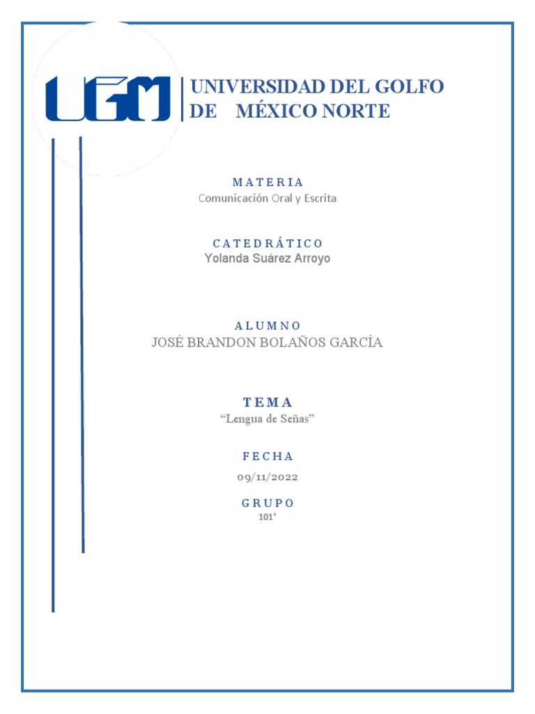 Lengua de Señas - Bolaños García José Brandon | PDF | Lenguaje de señas ...