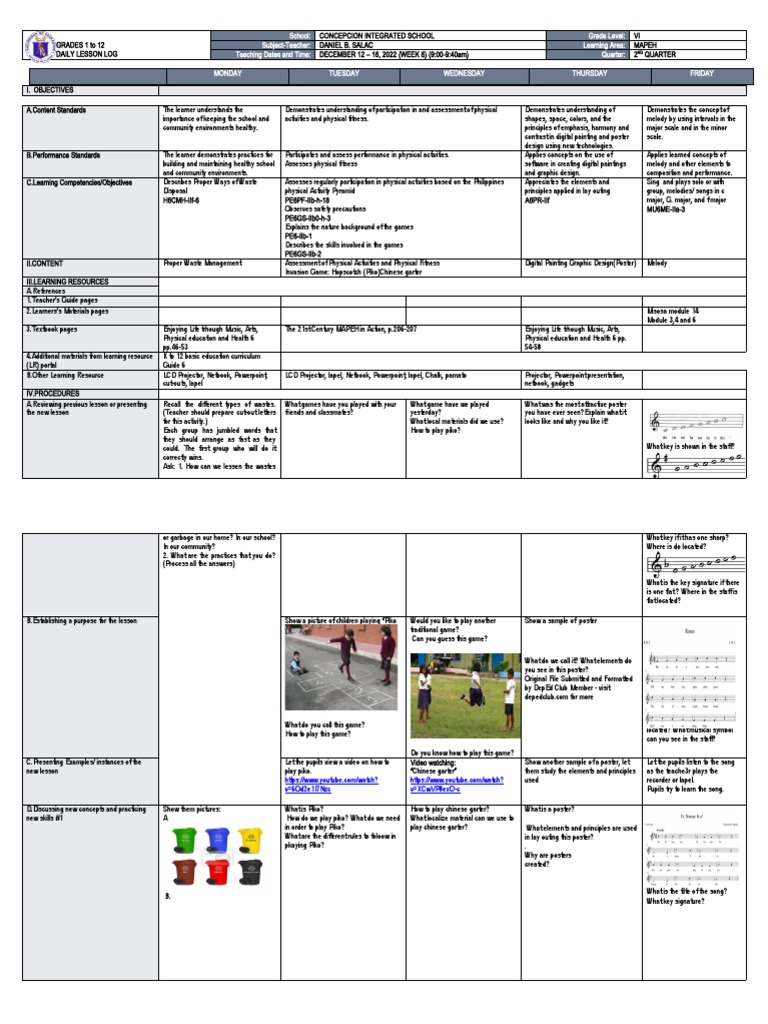 DLL - Mapeh 6 - Q2 - W6 | PDF | Waste Management | Biodegradation