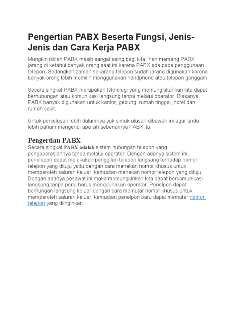 Pengertian dan Jenis PABX | PDF