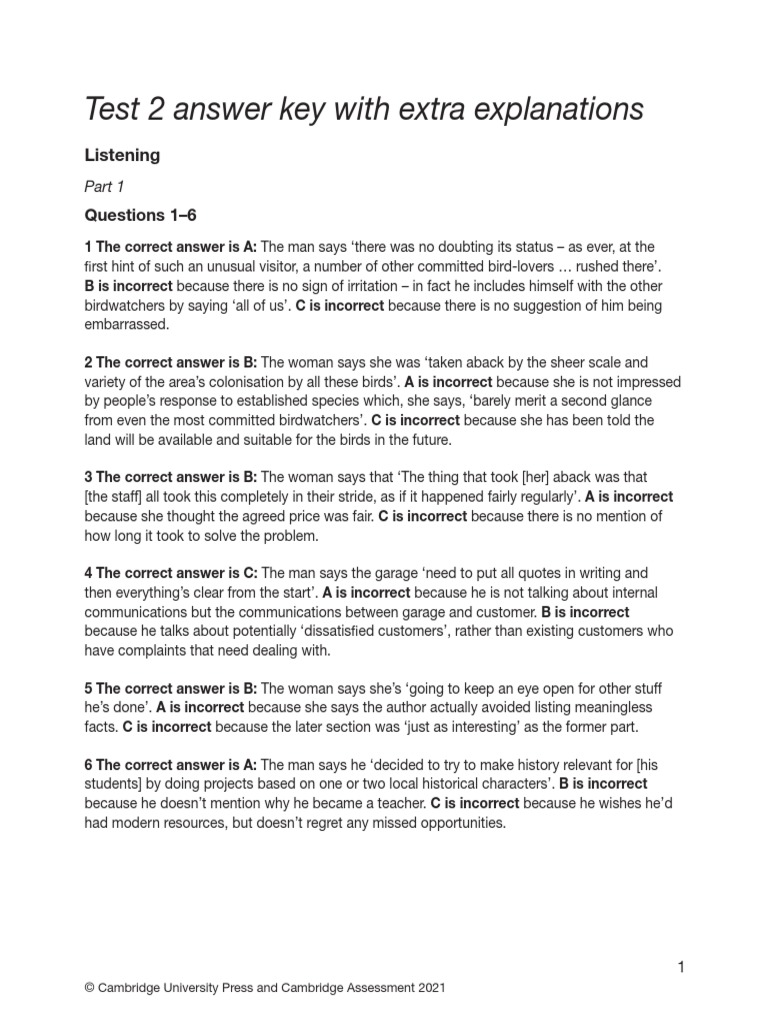 C1 Advanced 4, Test 2 Answer Key, Listening | PDF