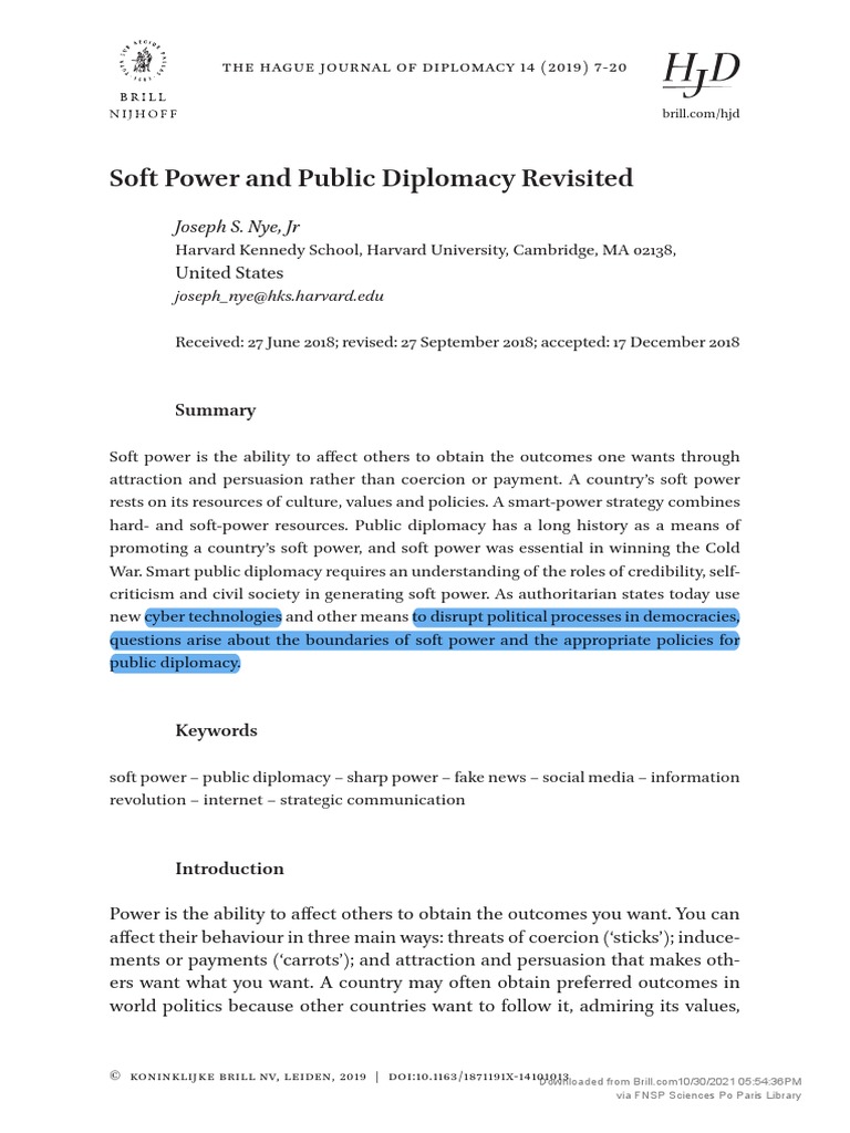 (1871191X - The Hague Journal of Diplomacy) Soft Power and Public ...