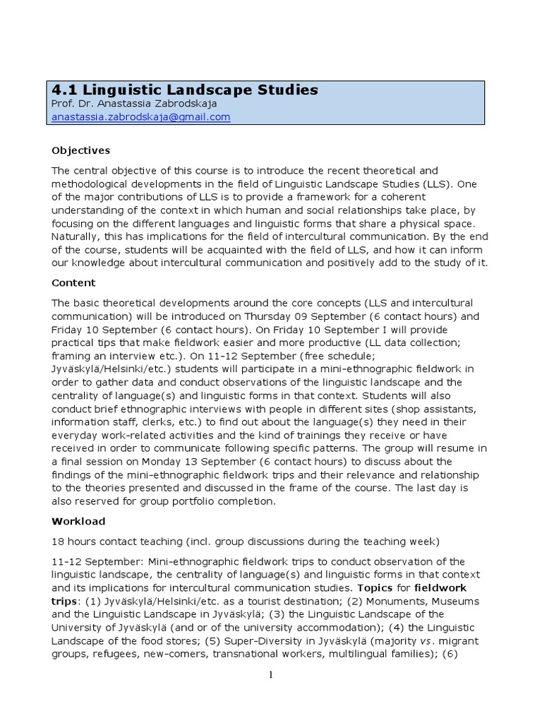 Linguistic Landscape Studies Course Overview | PDF | Linguistics ...