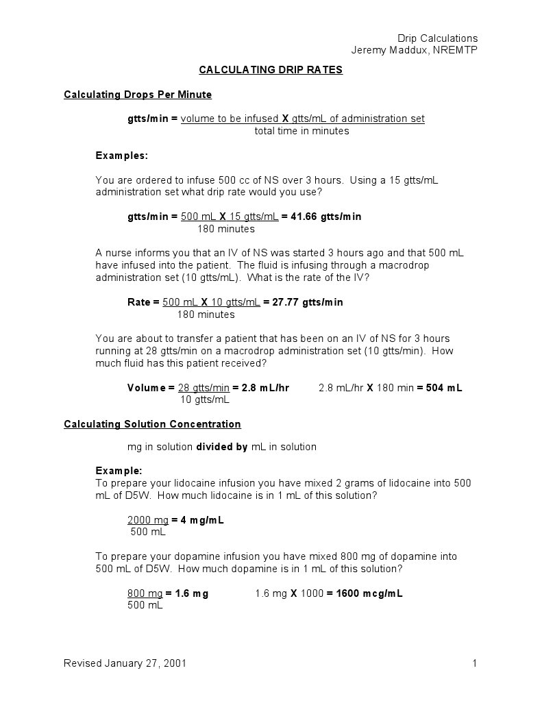 Calc Drip Rates 2 | PDF | Intravenous Therapy | Dopamine