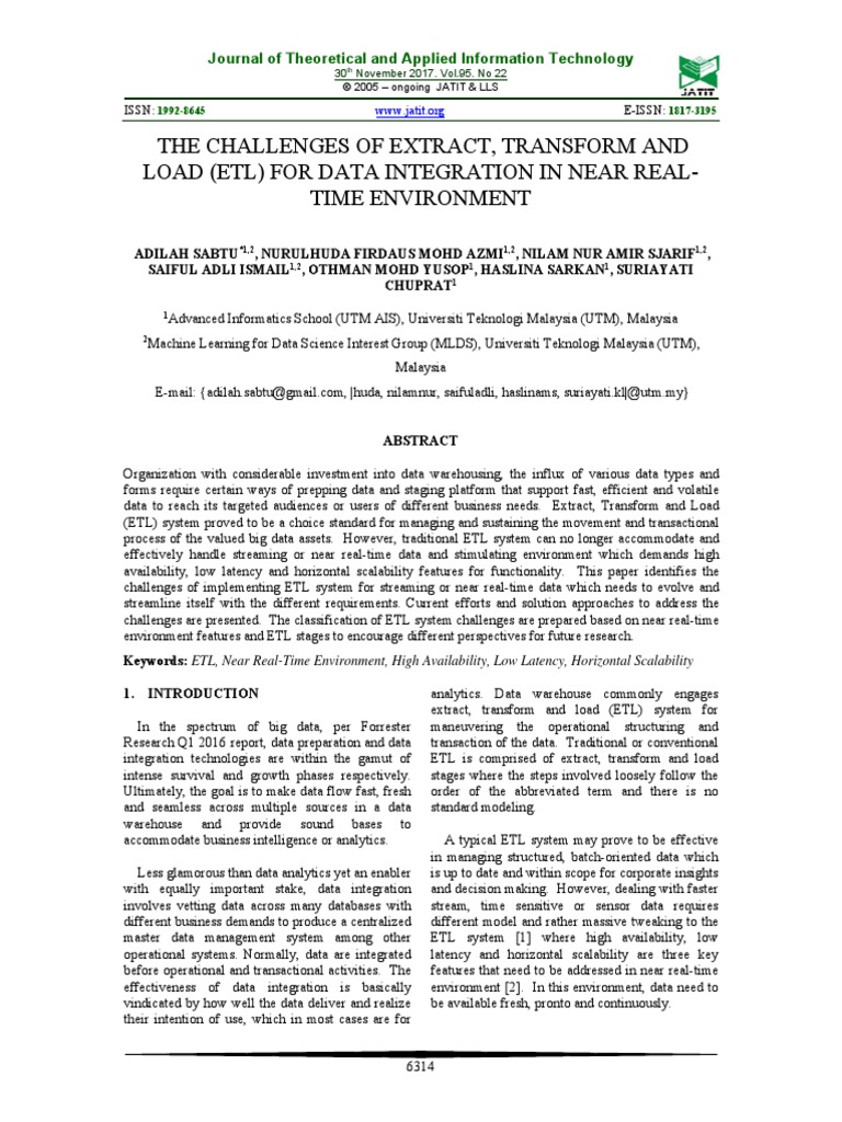 The Challenges of Extract, Transform and Load (Etl) For Data Integration in Near Realtime ...