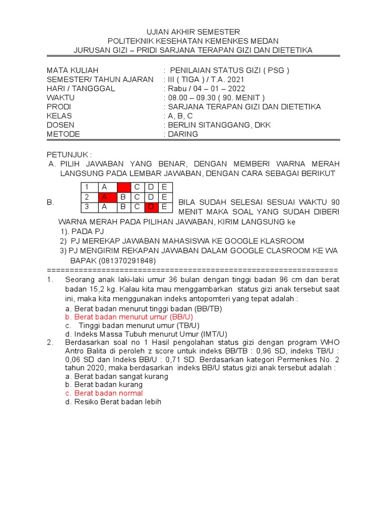 Soal Uas PSG Prodi STR GZ Metode Daring Hari Rabu TGL 4 Januari 2023 | PDF