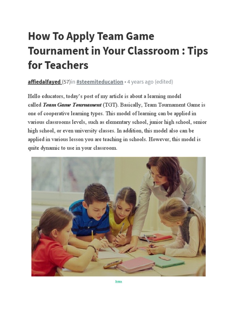 How To Apply Team Game Tournament in Your Classroom | PDF | Teachers ...