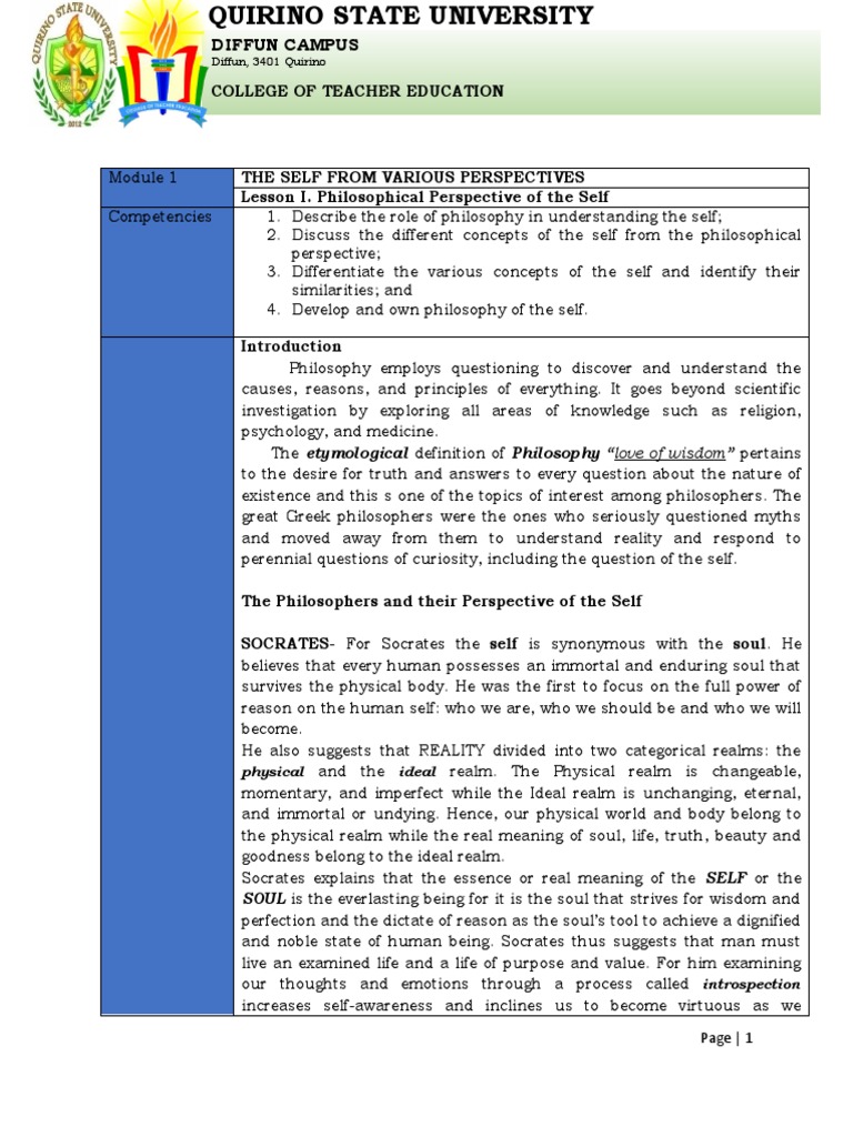 Uts M1L1 | PDF | Soul | Philosophy Of Self