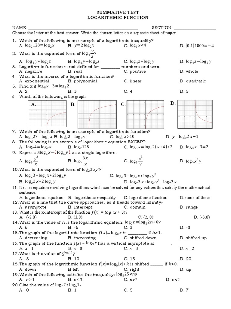 Quiz 2 Logarithmic Pdf Logarithm Function Mathematics