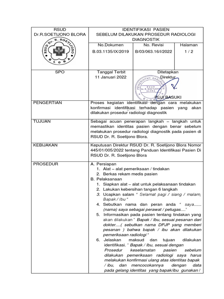 Spo Identifikasi Pasien Sebelum Dilakukan Prosedur Radiologi Diagnostik ...