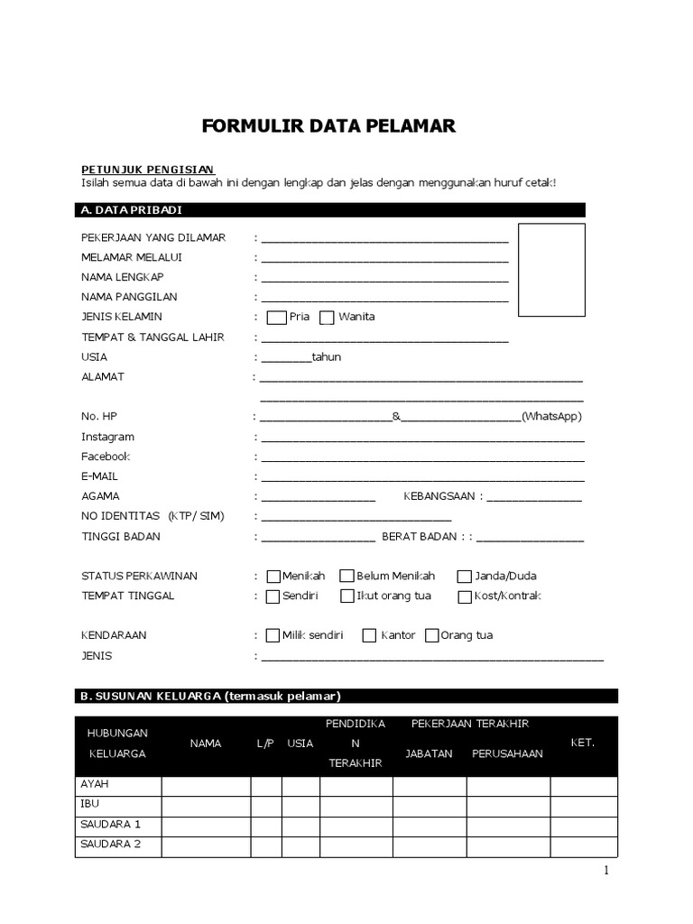 Form Biodata Pelamar | PDF