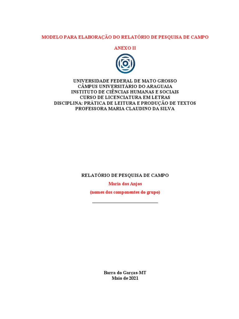 Modelo Relatório de Pesquisa de Campo | PDF | Science | Método científico