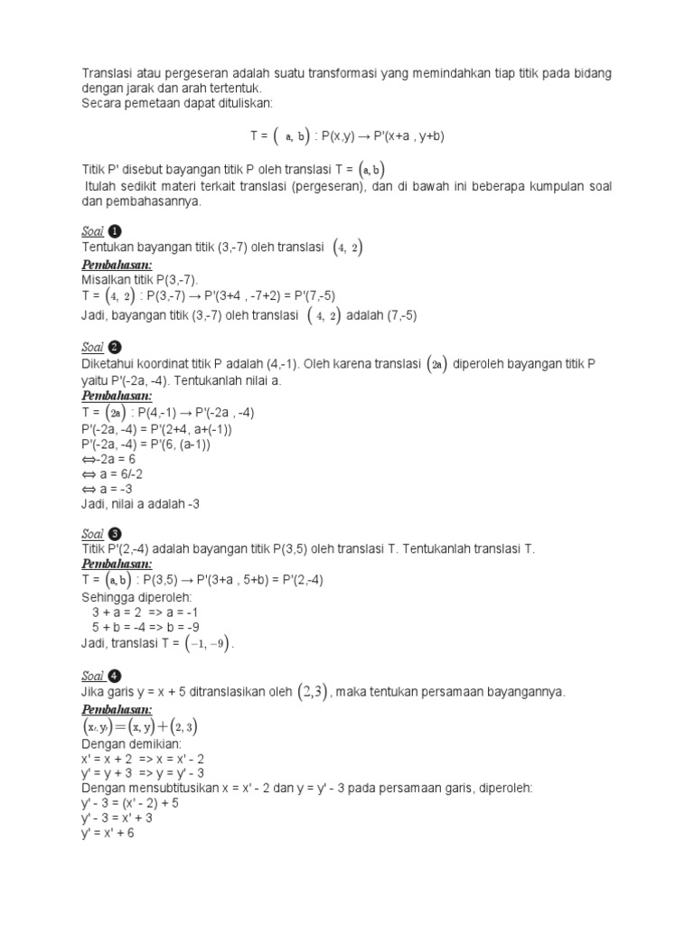Materi Contoh Soal Translasi - Transformasi | PDF