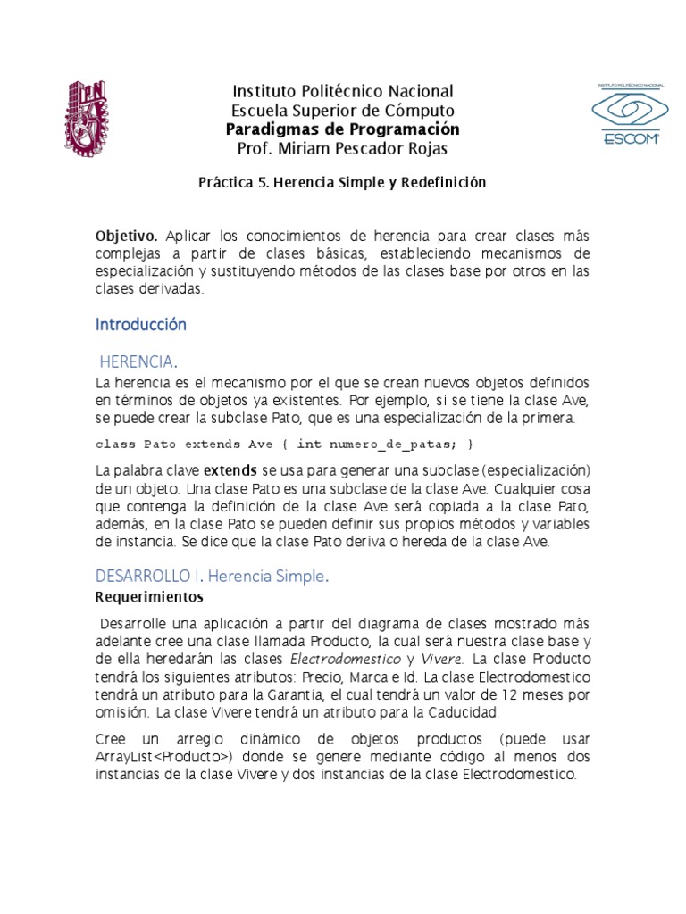 Practica 5 Herencia Pdf Herencia Programación Orientada A Objetos Objeto Informática