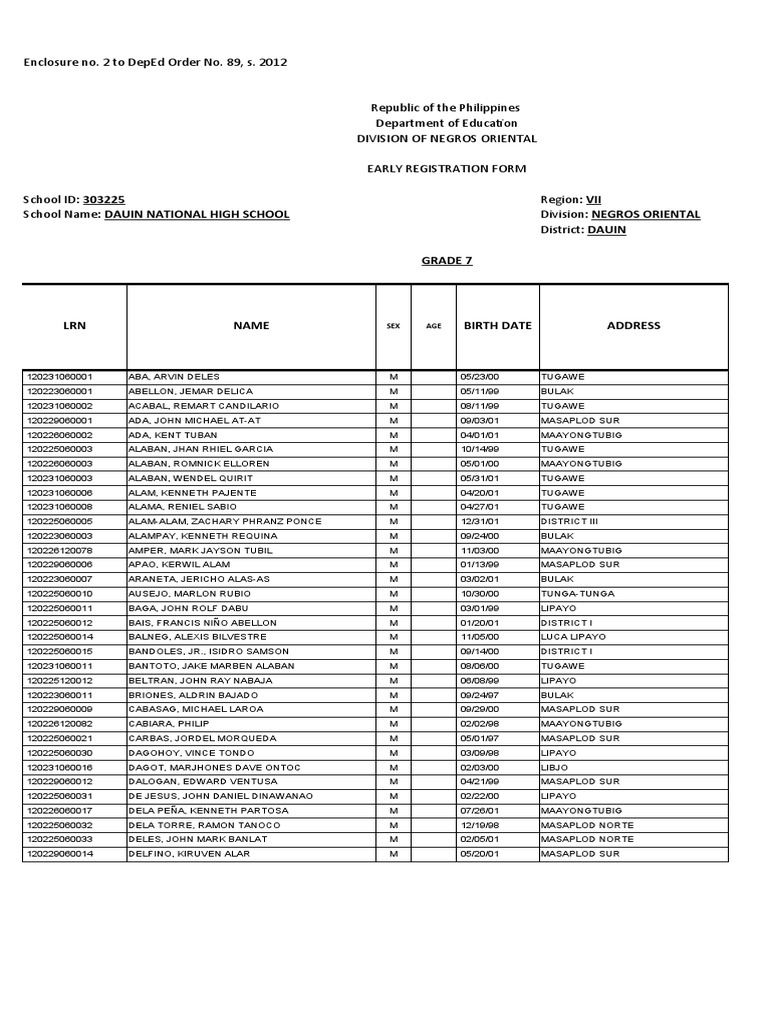 Early Reg Form | PDF