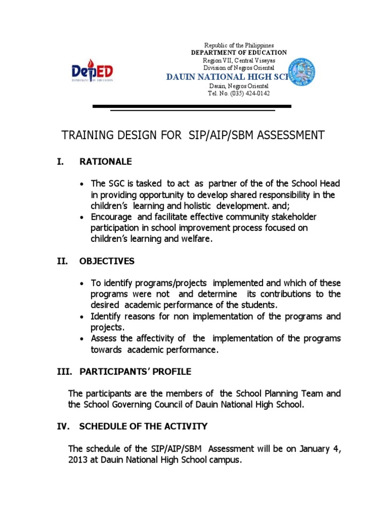 SIP/AIP/SBM Assessment at Dauin High | PDF | Career & Growth