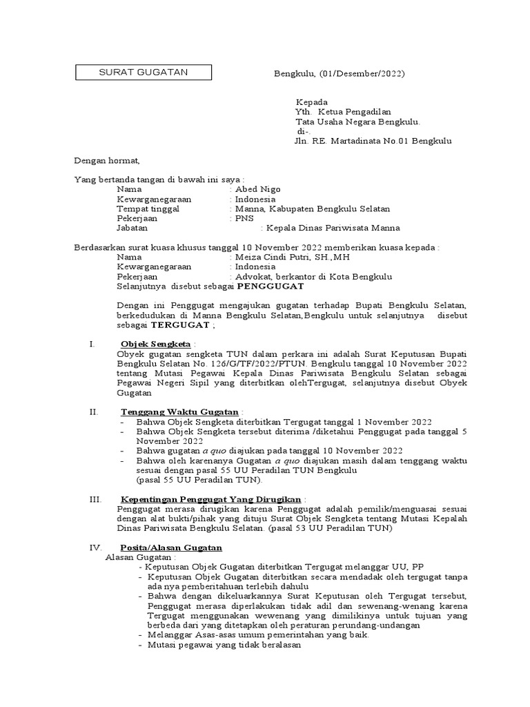 Surat Gugatan Ptun | PDF