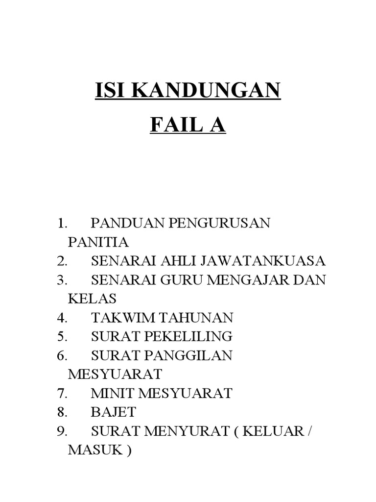 Isi Kandungan Fail Panitia Muzik | PDF