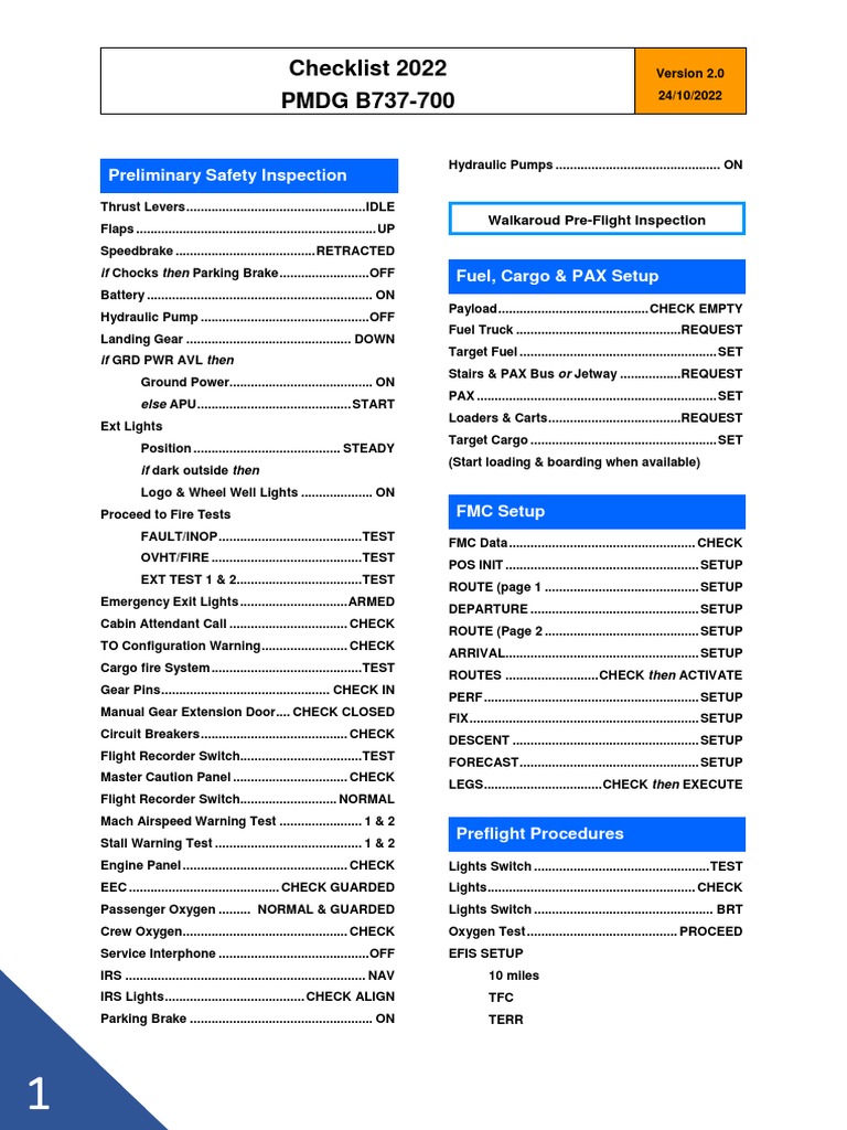 PMDG 737 Checklist 2.0 Light | PDF | Transponder (Aeronautics) | Takeoff